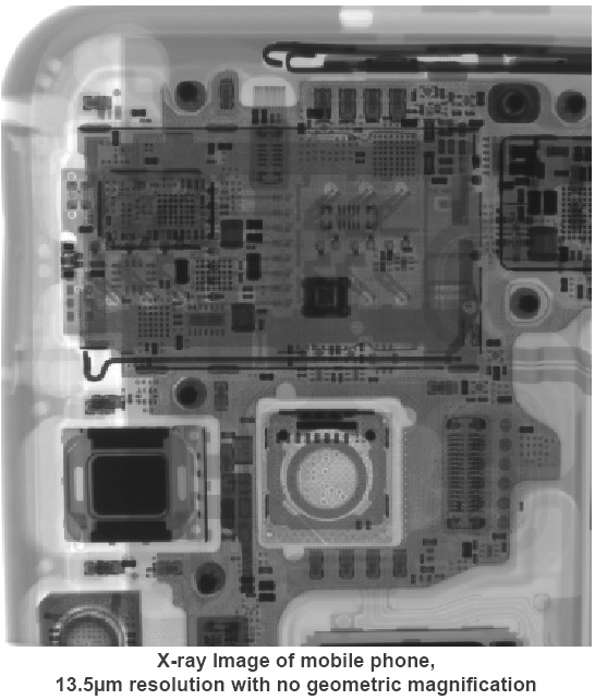 NDT X-ray inspection images of a mobile phone acquired with the 16.8 ...